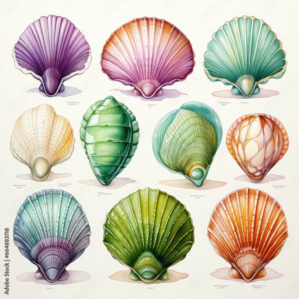 Watercolor Seashell clipart on white background. Stock Illustration ...