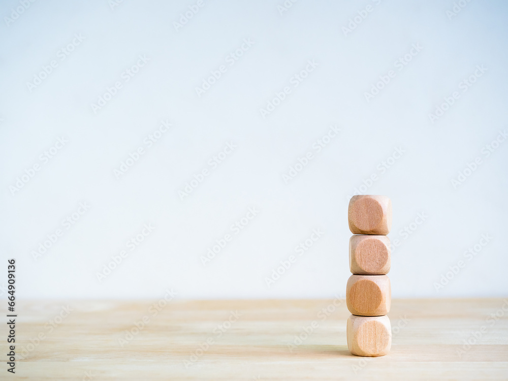 Empty four blank wooden cube block stack for your text, numbers or icon ...