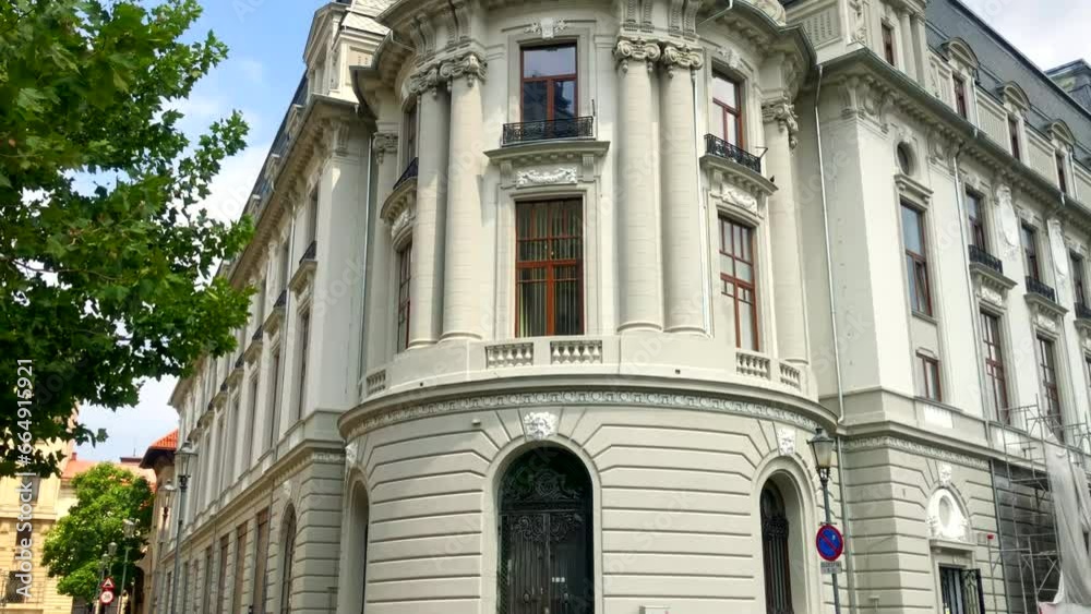 Old style apartment building. Neoclassical ornamental features ...