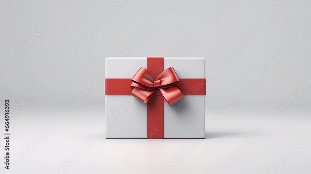 Blank white present box open or gift box with red ribbons and bow ...