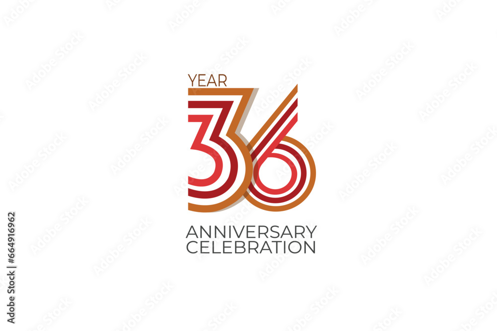 36th, 36 years, 36 year anniversary with retro style in 3 colors, red ...