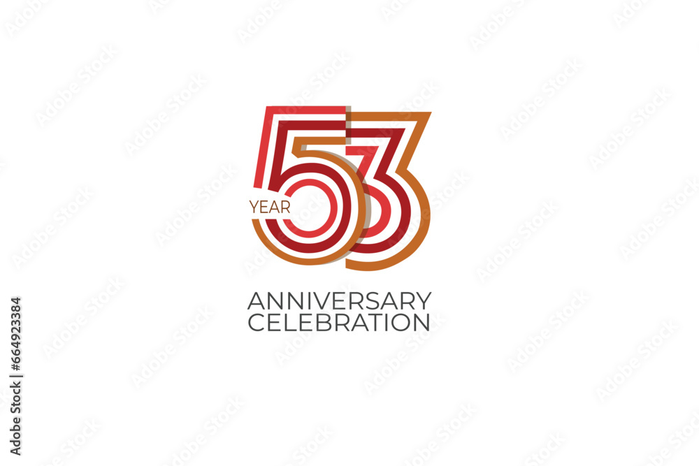 53rd, 53 years, 53 year anniversary with retro style in 3 colors, red ...