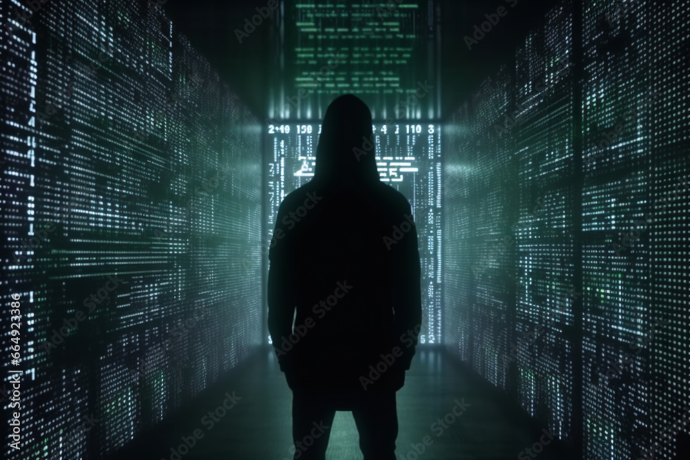 hacker silhouette. computer code. Faceless male hacker in front of ...