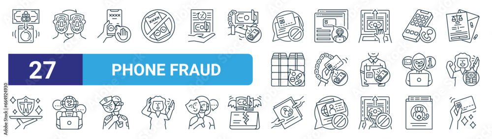 set of 27 outline web phone fraud icons such as money laundering ...