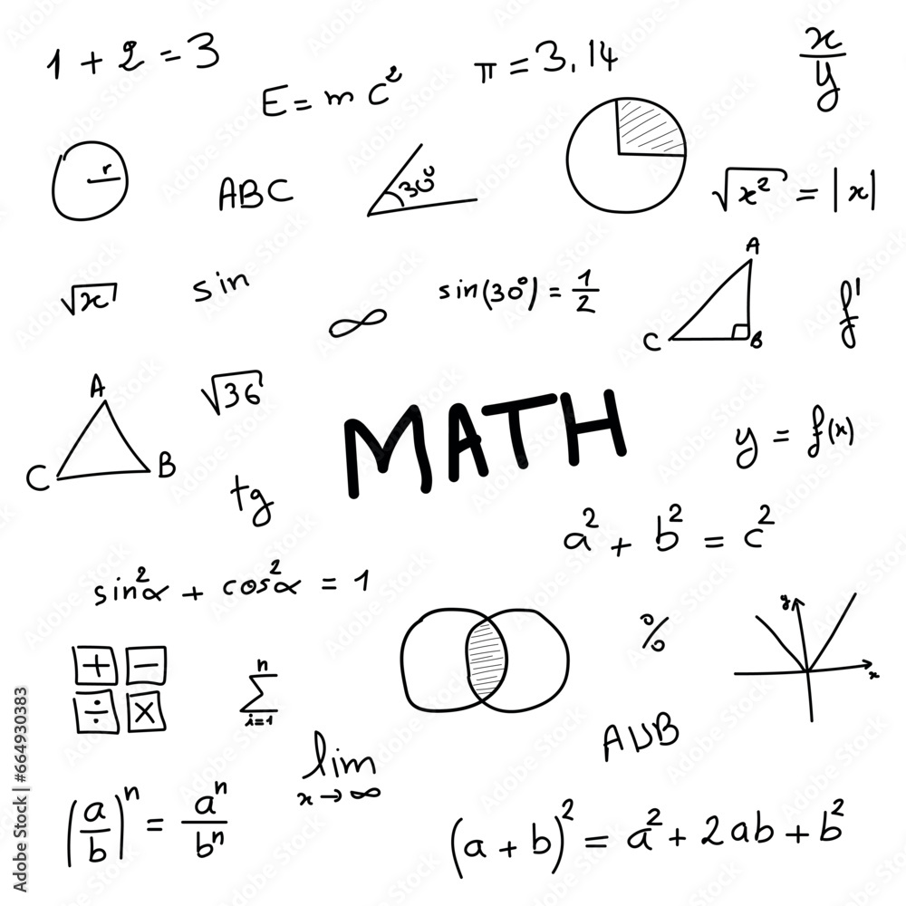 Mathematical symbols and formula on white background. Scientific ...
