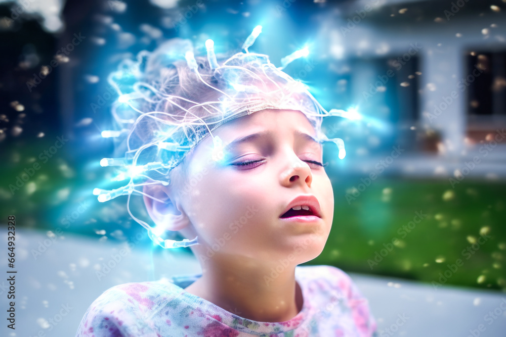 Child displaying telekinetic abilities with powerful brain. Stock ...