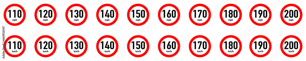 Speed limit icon. Highway speed limit icon collection. Speed limit ...