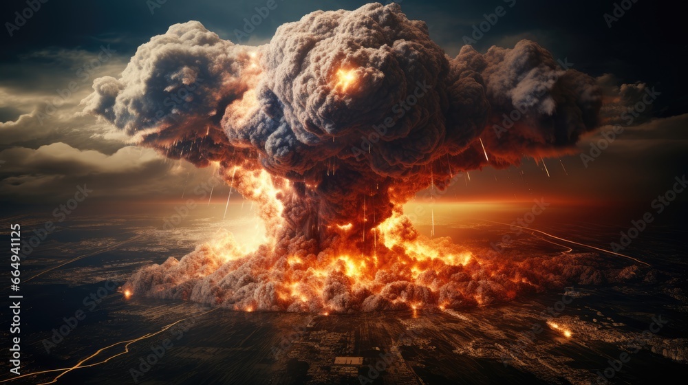 Terrible explosion of a nuclear bomb with a mushroom. Hydrogen bomb ...