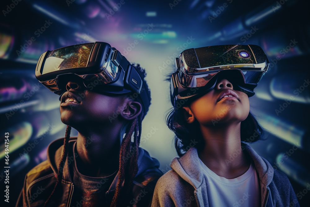New generation Kids Using VR Headsets to Immerse Into New VR Gaming ...