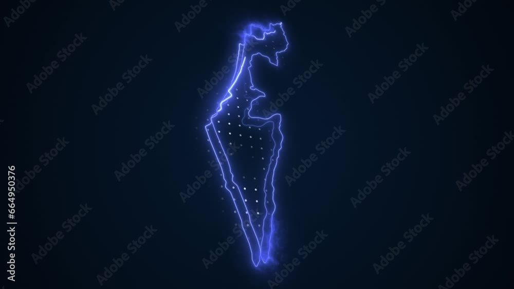 3D Neon Blue Israel Map Borders Outline Loop Background. Neon Blue ...