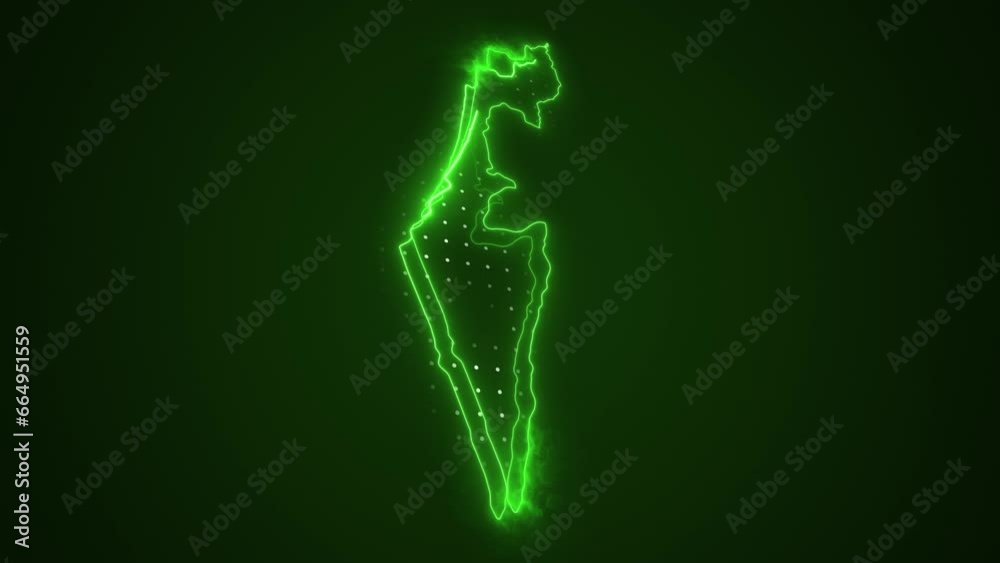 3D Neon Green Israel Map Borders Outline Loop Background. Neon Green ...