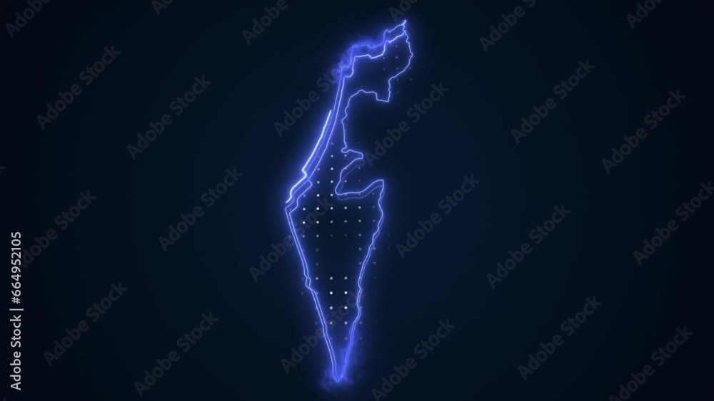 3D Moving Neon Blue Israel Map Borders Outline Loop Background. Neon ...