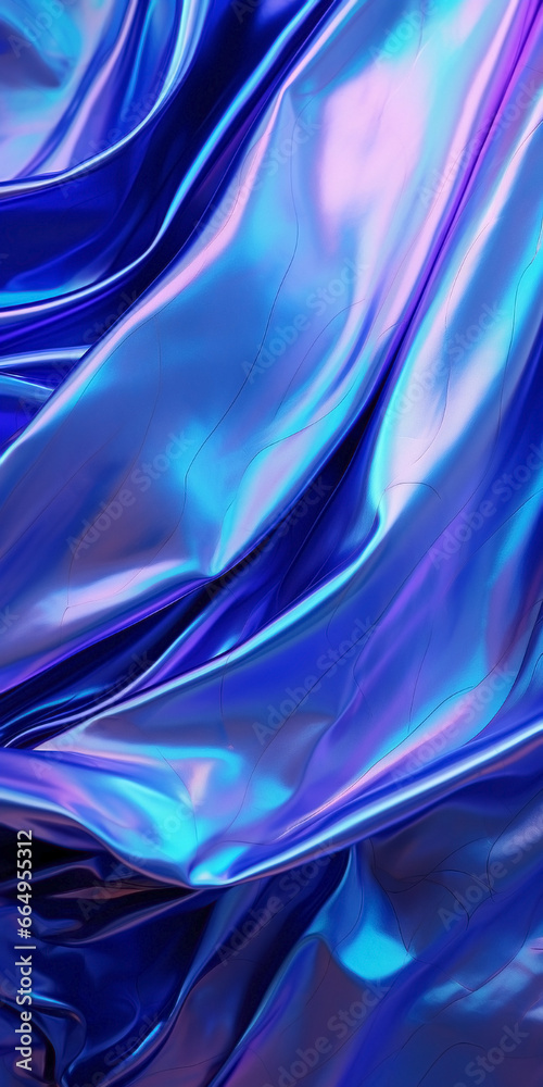 Violet, silver and navy blue iridescent holographic surface shining ...