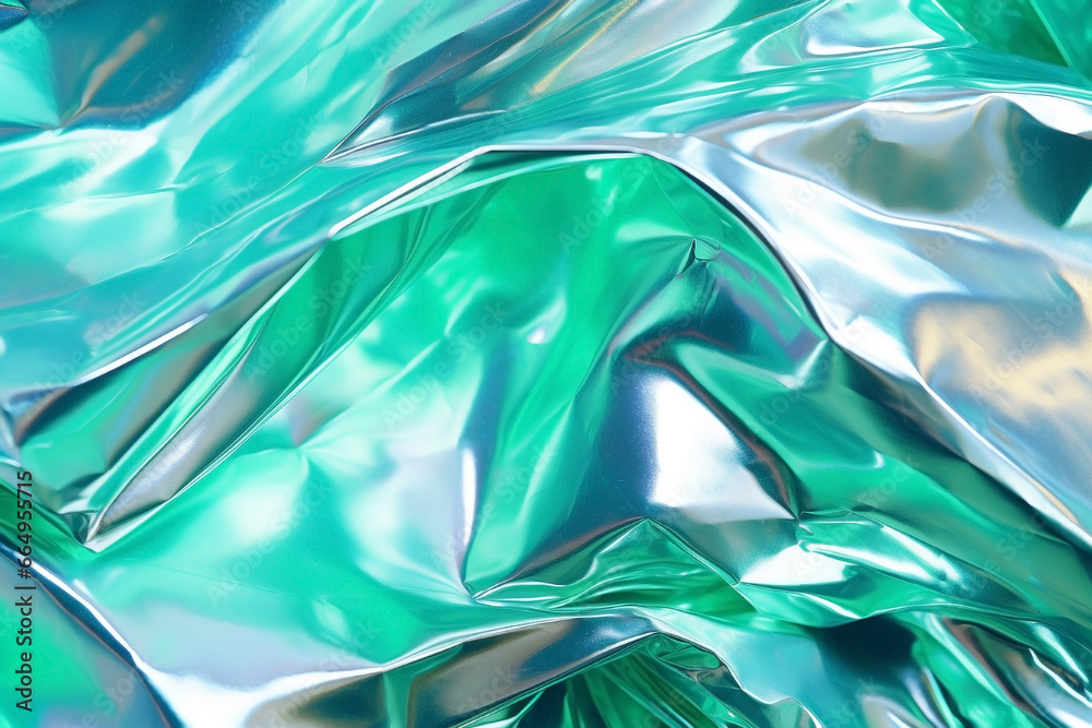 Mint green and silver iridescent holographic surface shining ...