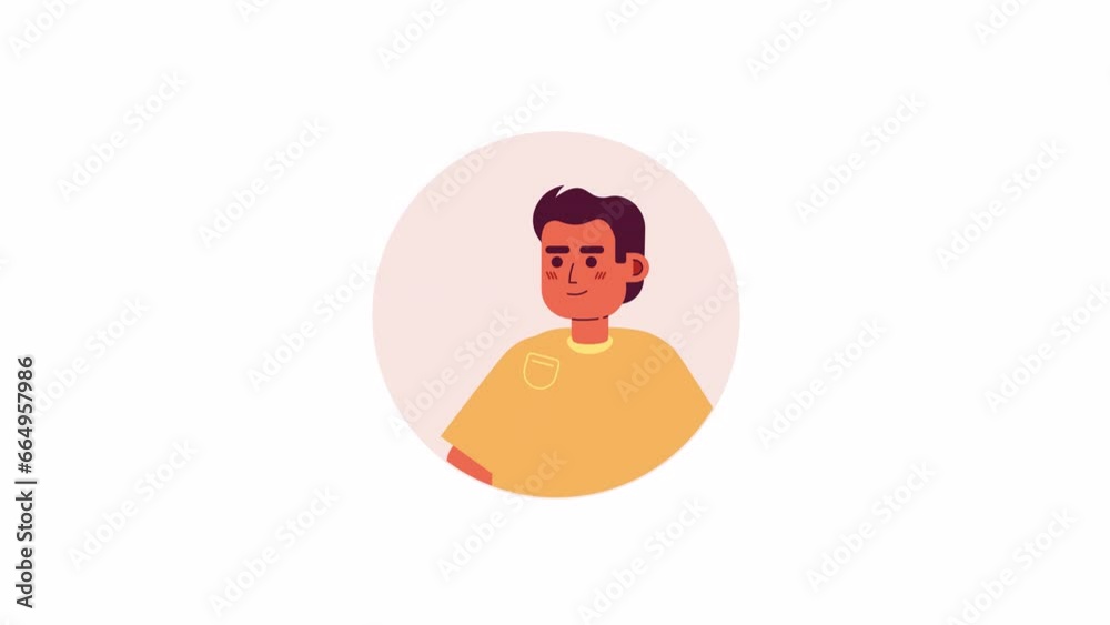 Hispanic young adult guy looking at phone 2D avatar animation. Holding ...