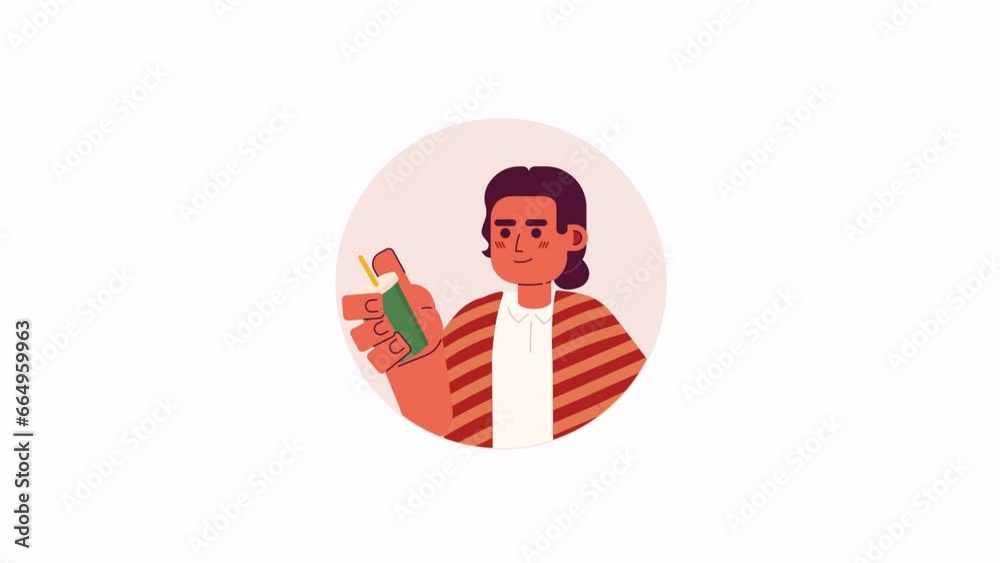 Serape mexican man drinking through straw 2D avatar animation. Holding ...