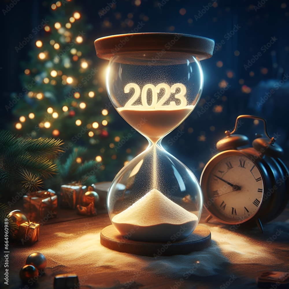 Hourglass with numbers 2023 symbol of the new year on the background of ...