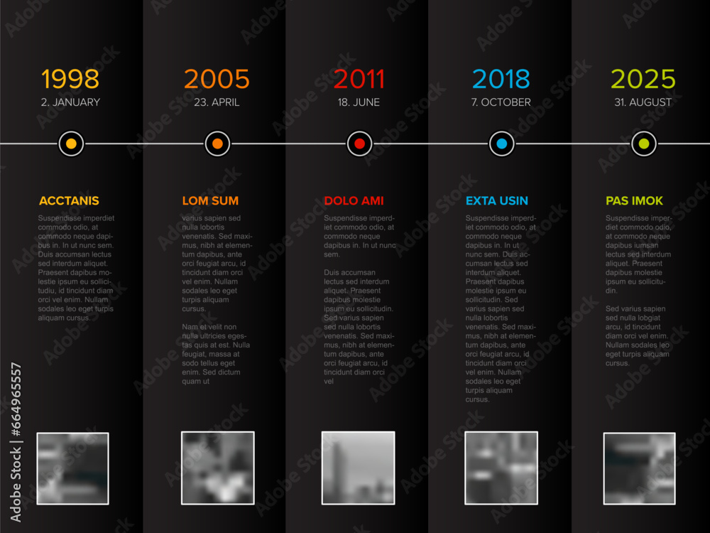 Poster Dark folded paper timeline template with photo placeholders ...