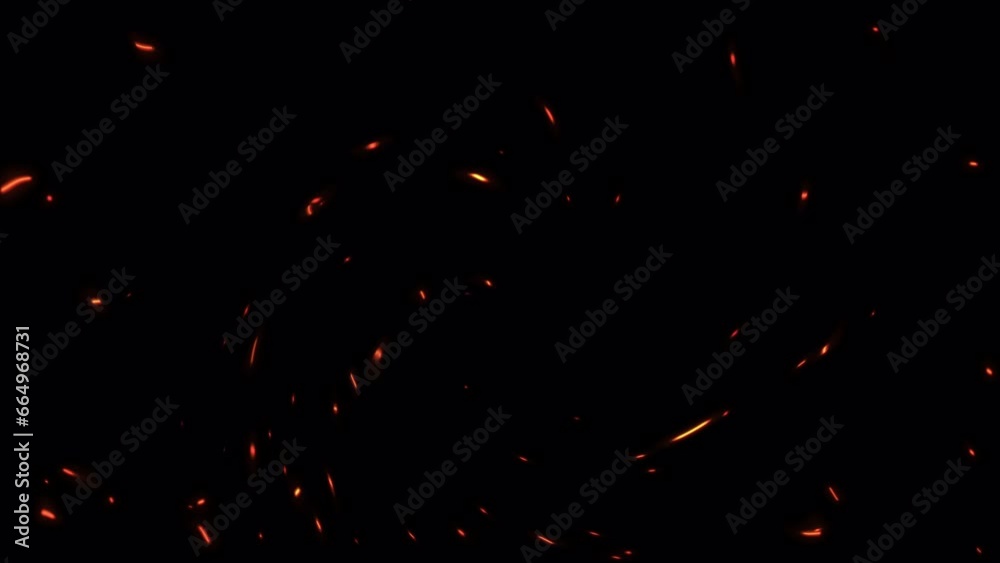 Abstract seamless loop glow fire particles ash sparks rising up animation background with ...