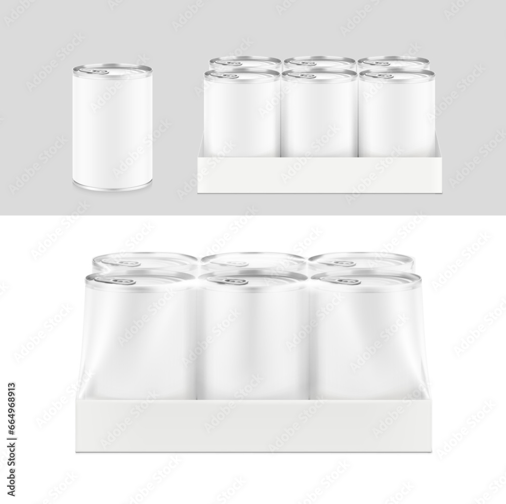 Hight realistic multipack 3x2 can with easy-open lid mockup. Vector ...