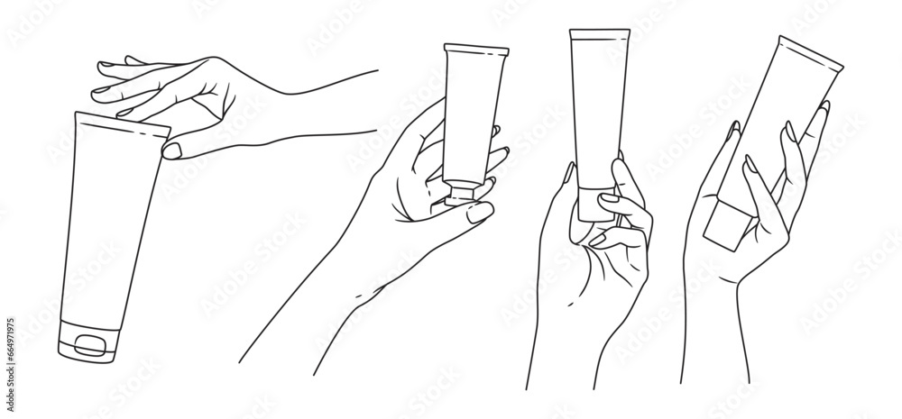 Hand with lotion line drawing, Balm, skin care, pictogram and logo ...