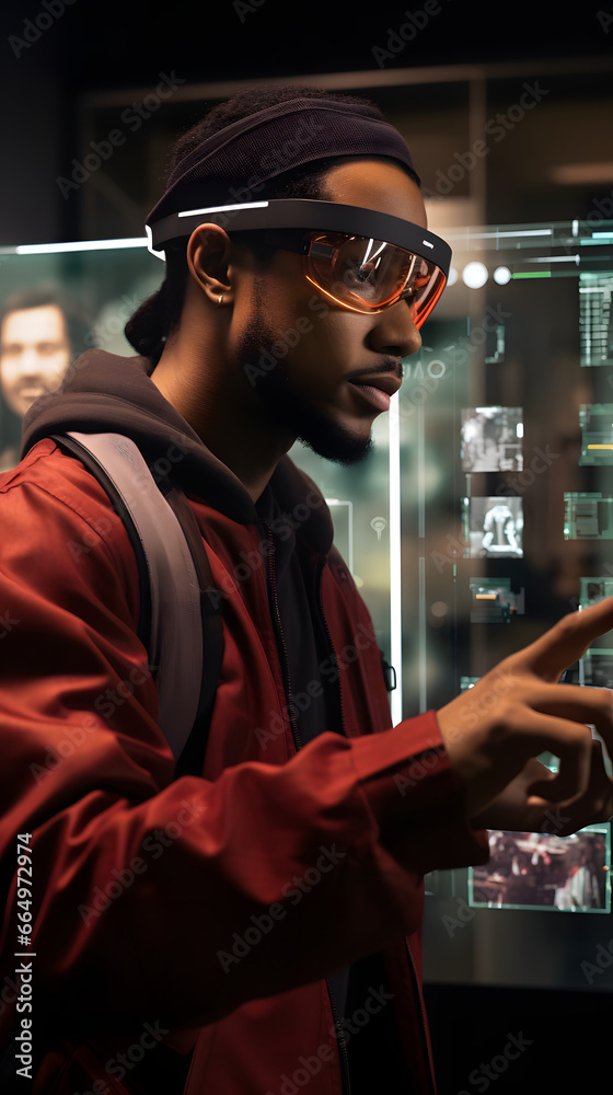Young handsome black man interacting with an AI-powered reality ...
