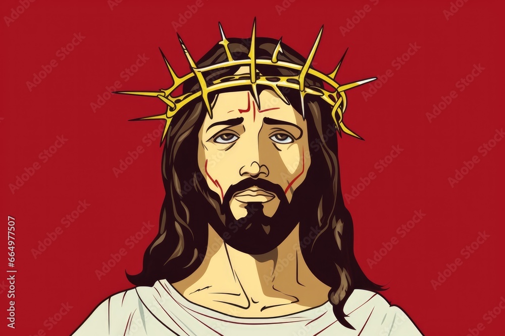 Cartoon illustration of Jesus Christ with a crown Stock Illustration ...