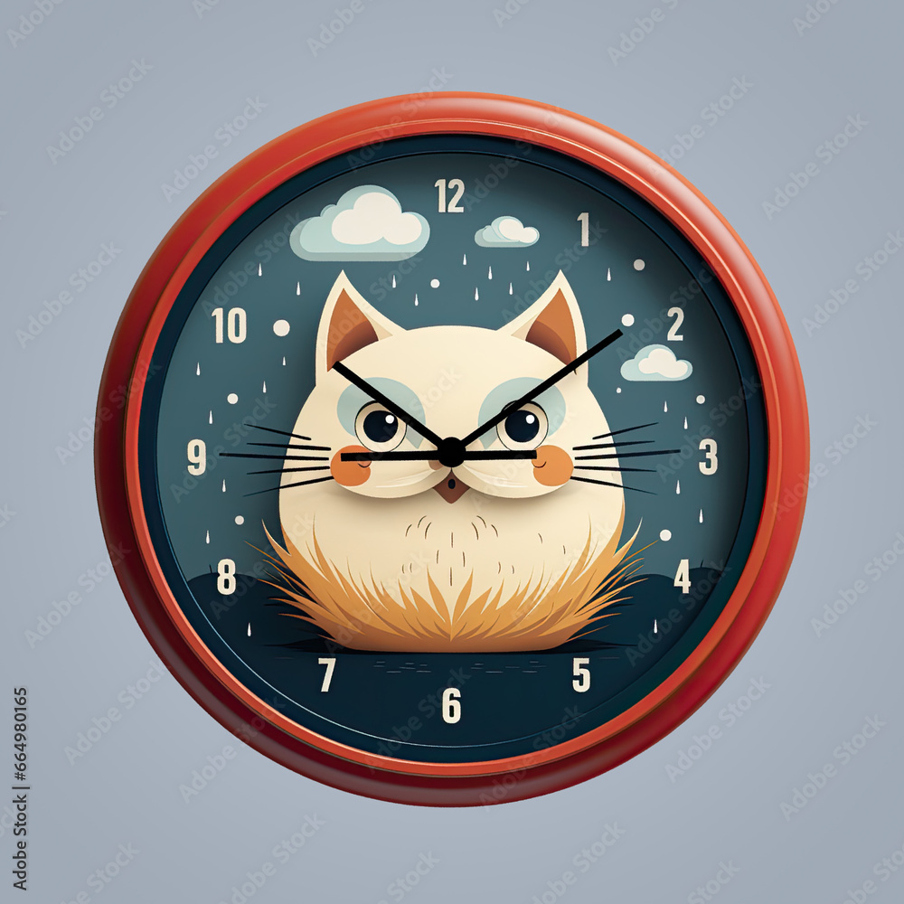 Clock dial with a cat. Cartoon alarm clock with a cat. Children's dial ...