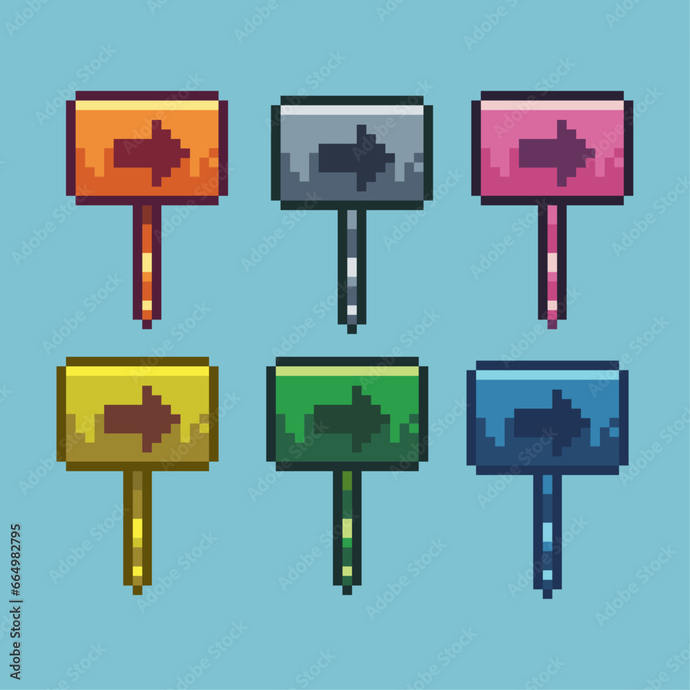 Vecteur Stock Pixel art sets of direction sign with variation color item asset. Simple bits of ...