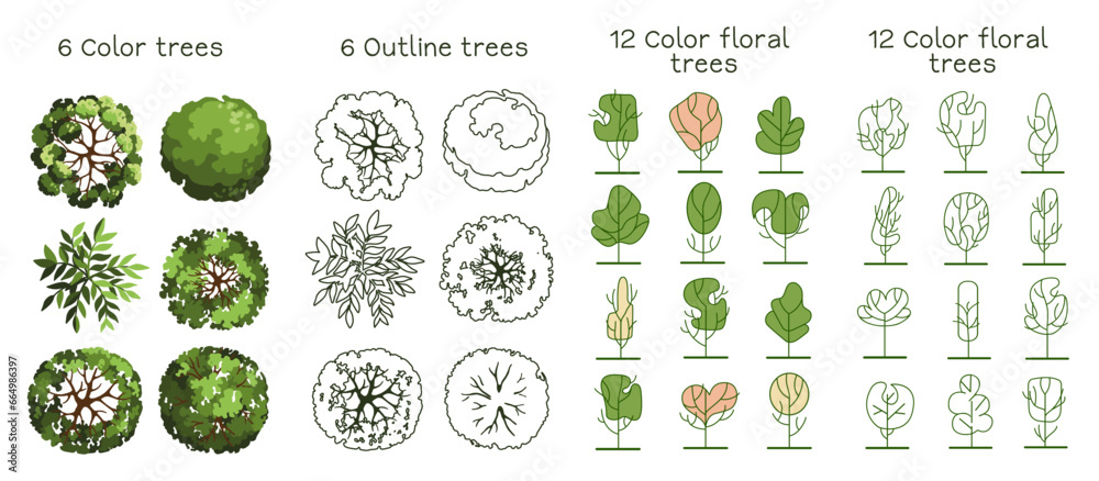 Tree for architectural floor plans. Entourage design. Various trees ...