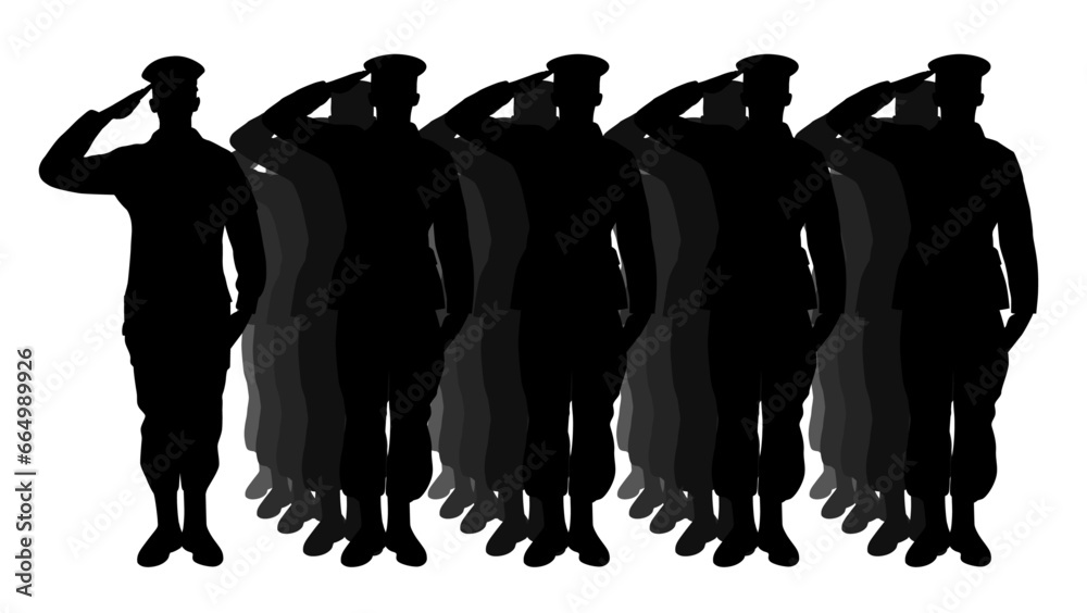 Soldiers are lining up, Salute soldiers, silhouette of saluting army ...