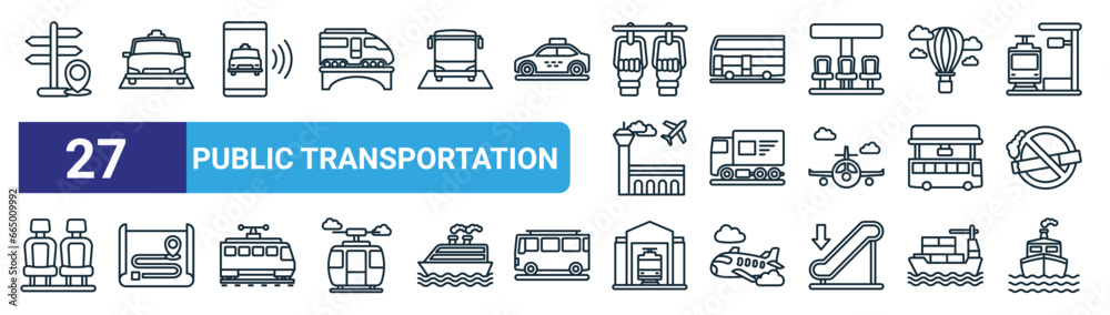 set of 27 outline web public transportation icons such as road, taxi ...