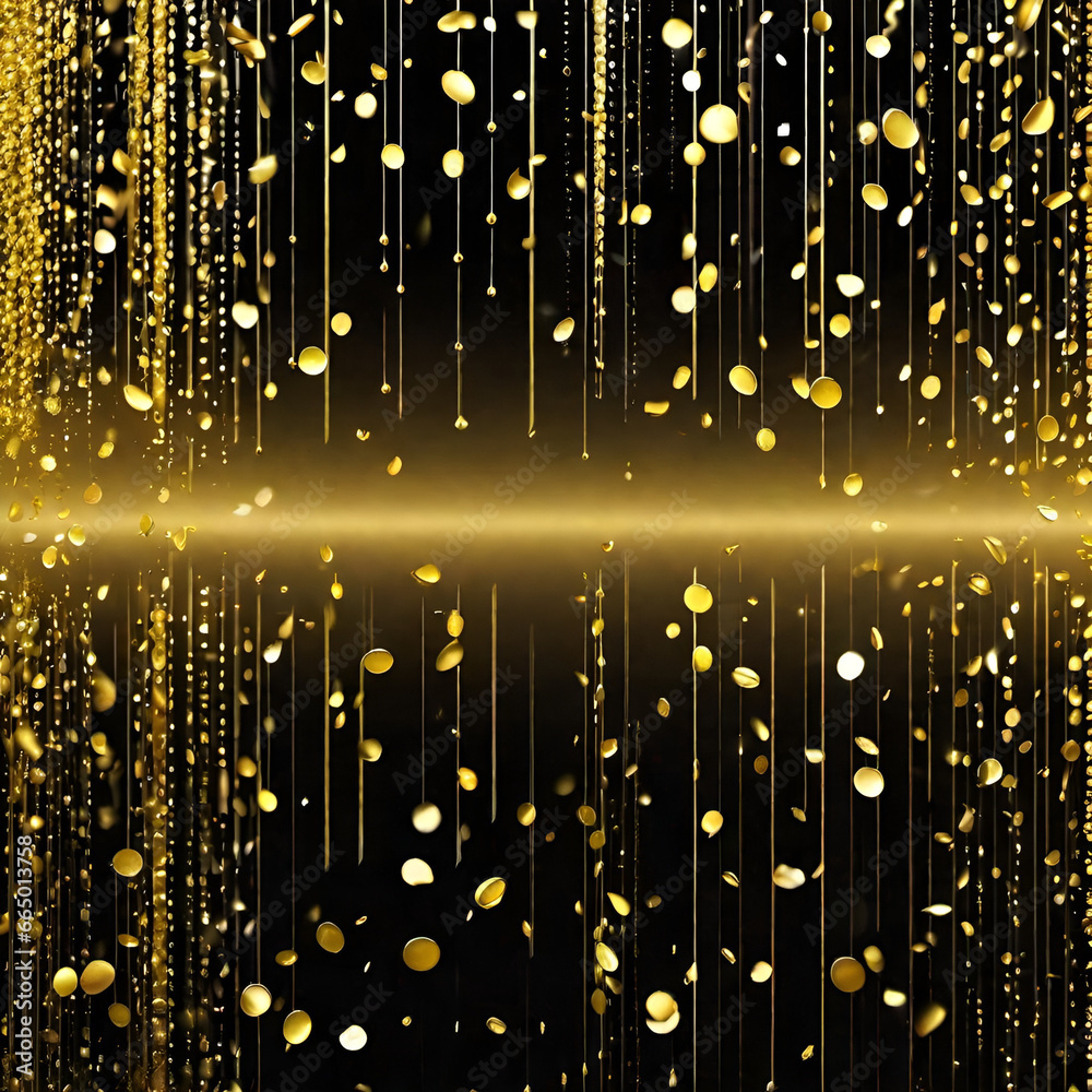 Golden rain falling and rising to center horizon line splitting the ...