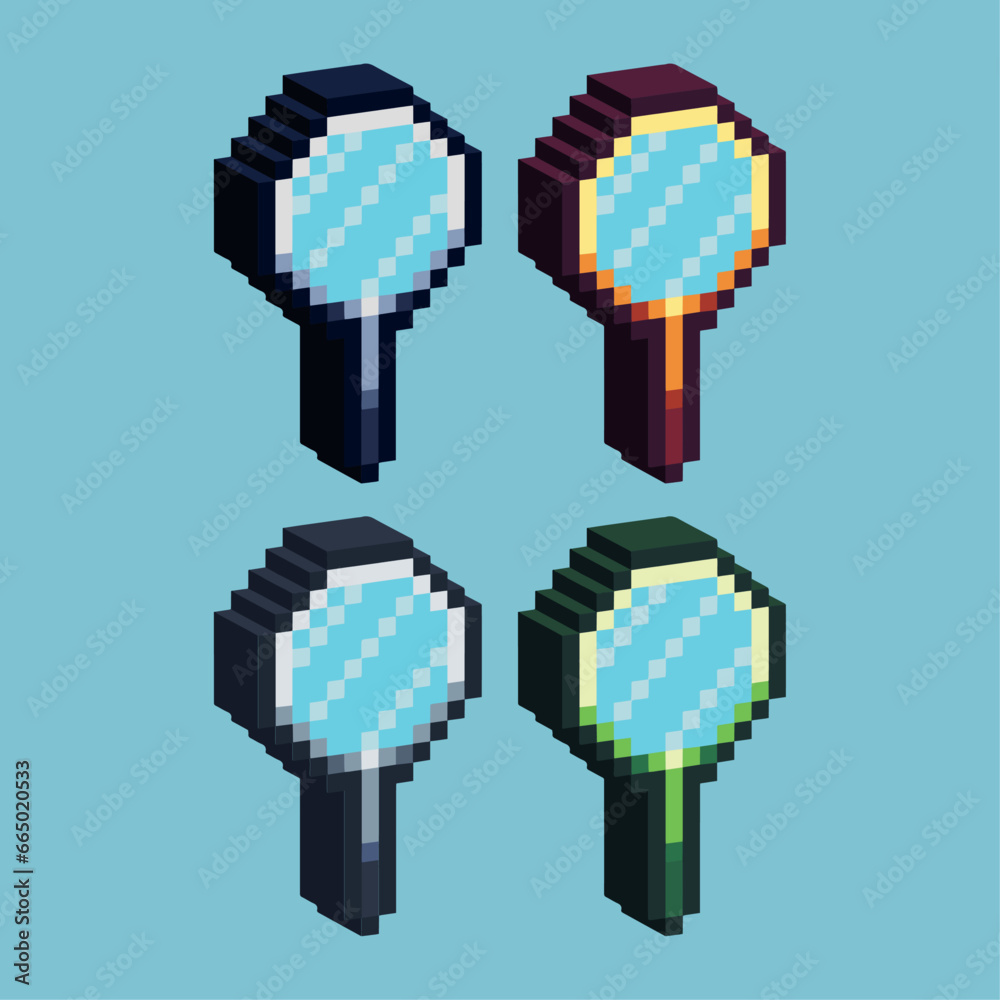 Isometric Pixel art 3d of magnifying glass for items asset. magnifying ...