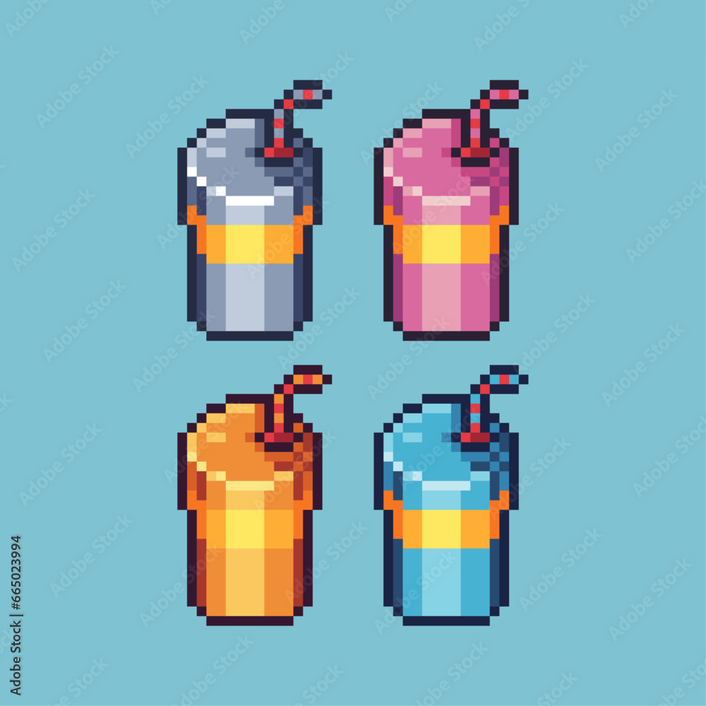 Pixel art sets of bottle of drink juice with variation color item asset ...