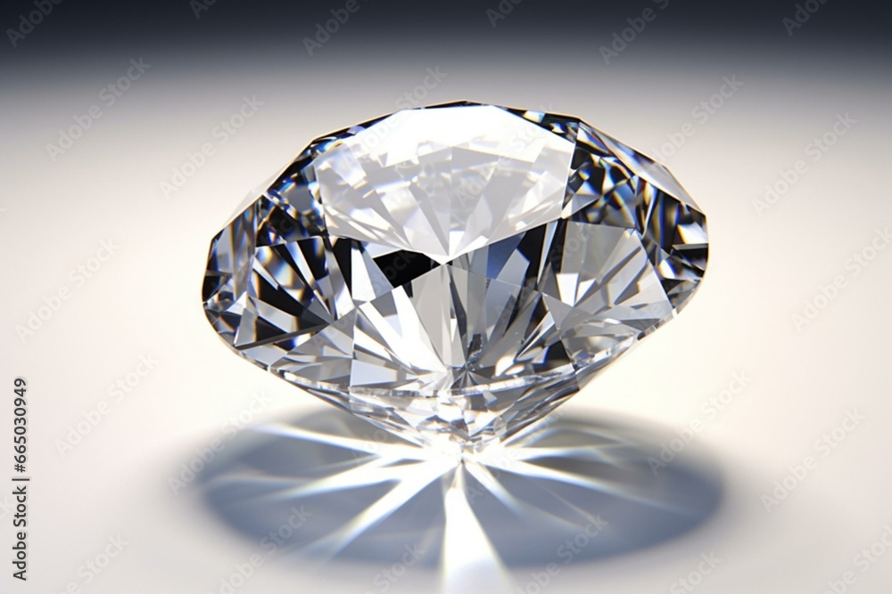 High-resolution 3D image of a sparkling diamond on a plain white ...