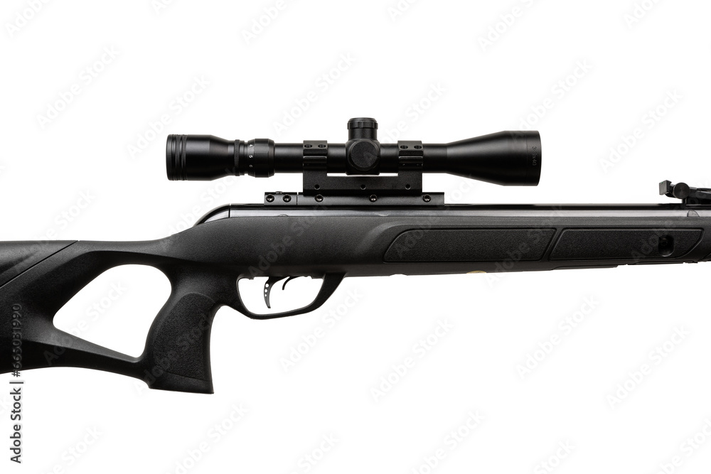 A modern air rifle with a futuristic design. Air gun with optical sight ...