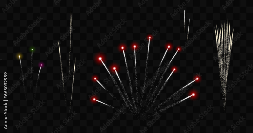 Fireworks launch vector set. Fireworks launch on isolated background. 7 ...