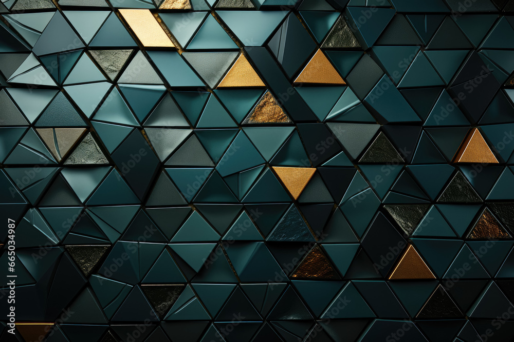Abstract dark green mosaic tile wallpaper with triangular and geometric ...