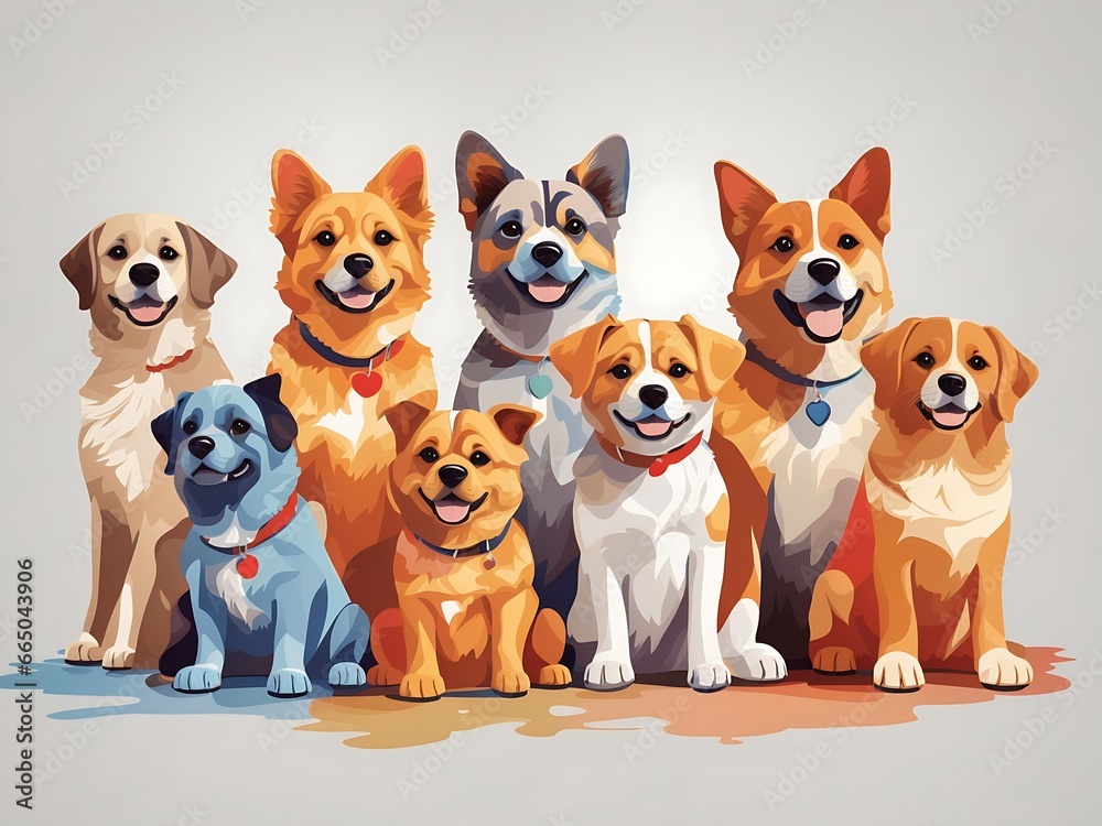 a group of dogs But separate sitting next to each other on top of a ...