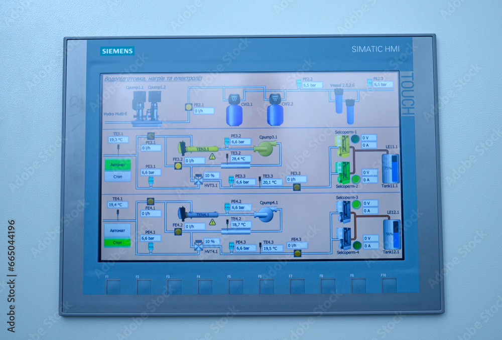 Water pumping station control panel scheme, made by Siemens Stock Photo ...