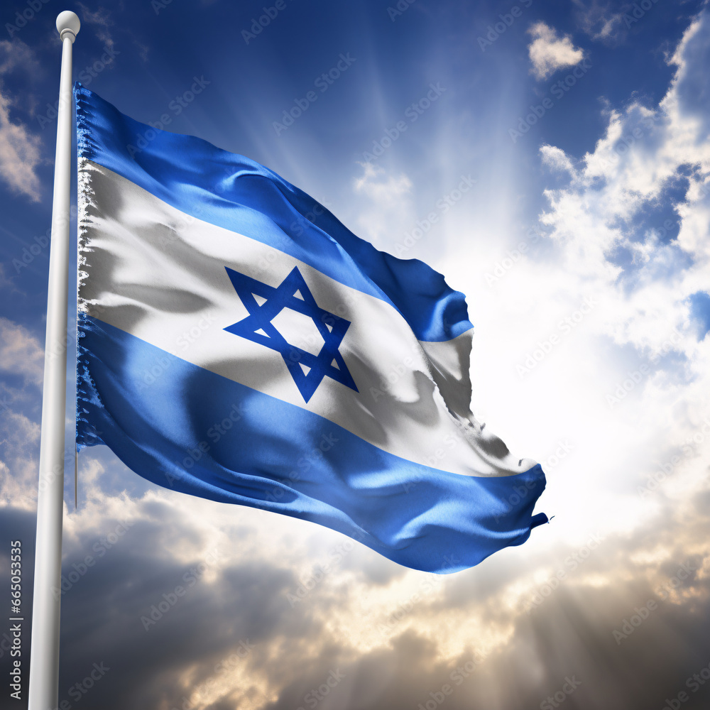 Israel flag with sky background. AI generated. Stock Photo | Adobe Stock