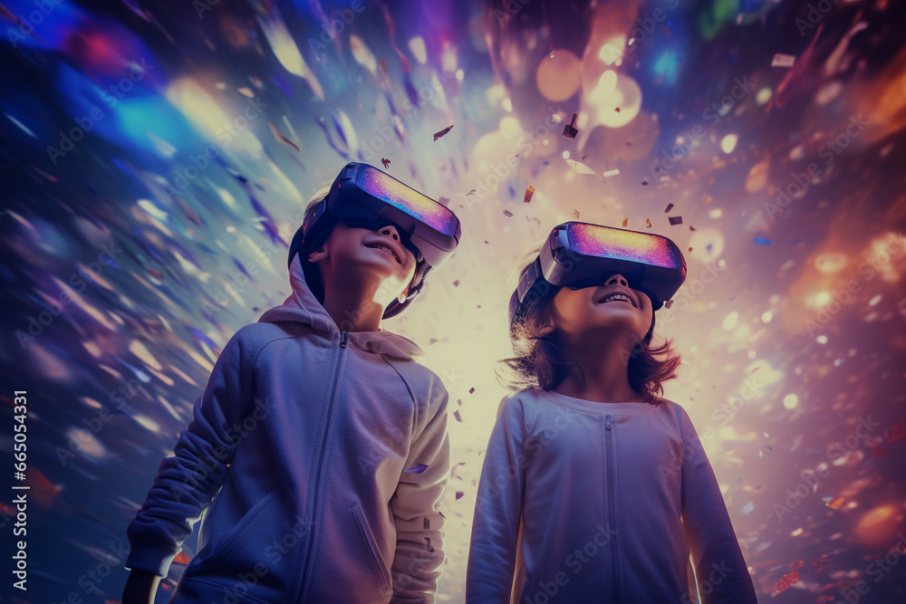 New generation Kids Using VR Headsets to Immerse Into New VR Gaming ...