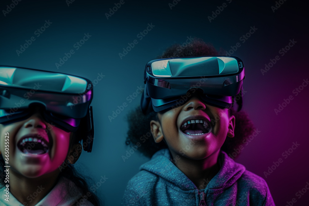 New generation Kids Using VR Headsets to Immerse Into New VR Gaming ...
