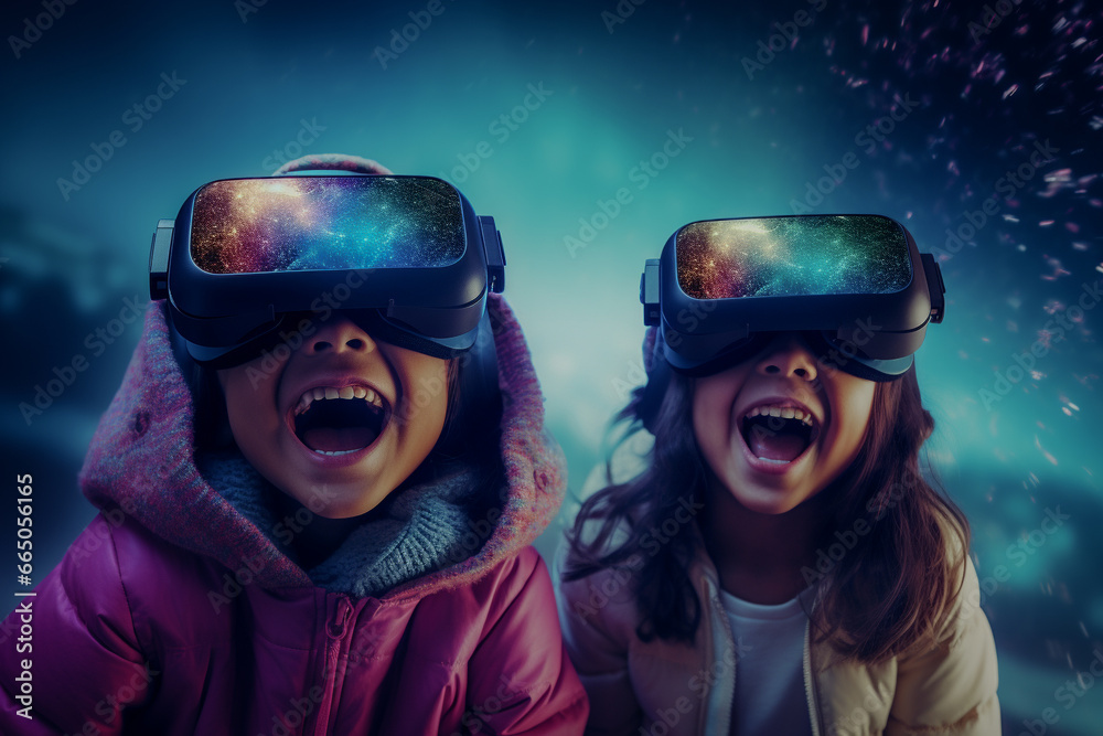 New generation Kids Using VR Headsets to Immerse Into New VR Gaming ...