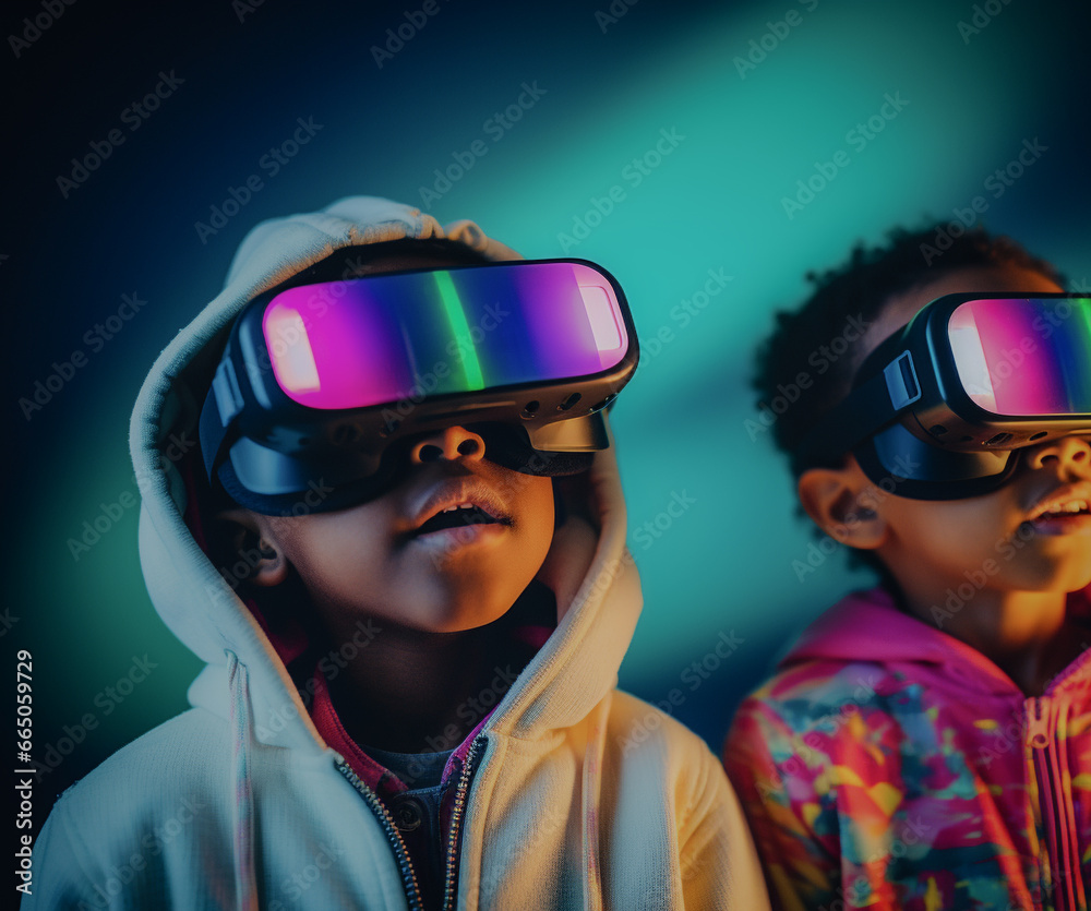 New generation Kids Using VR Headsets to Immerse Into New VR Gaming ...