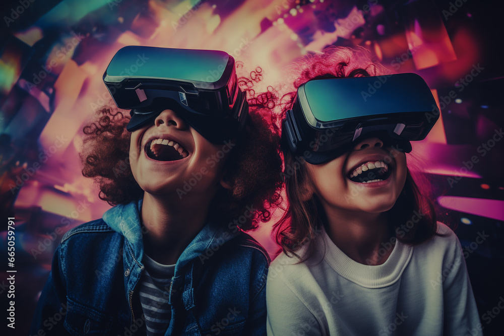 New generation Kids Using VR Headsets to Immerse Into New VR Gaming ...