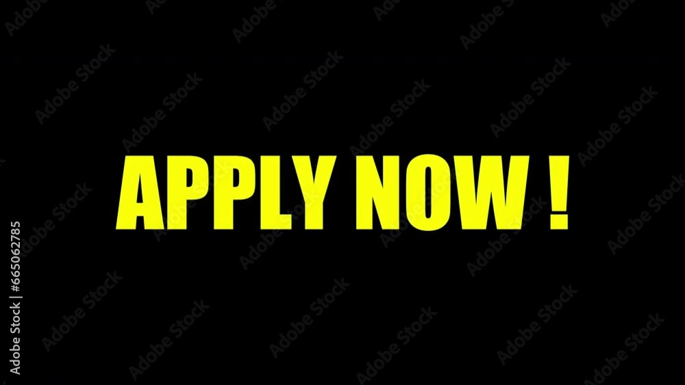 We are hiring apply now text animation with black background Stock ...