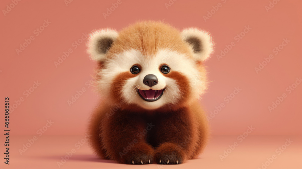 Realistic 3d render of a happy, furry and cute baby Red panda smiling ...