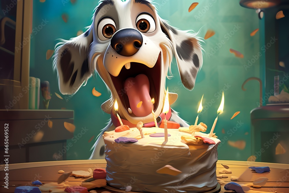 cartoon dog biting a birthday cake Stock Illustration | Adobe Stock